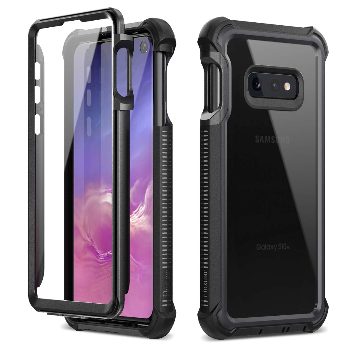 Dexnor Galaxy S10E Case with Built-in Screen Protector Clear Rugged Full Body Protective Shockproof Hard Back Defender Dual Layer Heavy Duty Bumper Cover Case for Samsung Galaxy S10E - Purple
