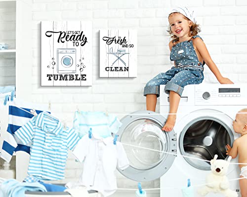 Kas Home 2 Panels Laundry Room Decor Laundry Room Wall Sign Tumble Fresh Clean Canvas Laundry Wall Art Plaque Farmhouse Laundry Rules Wall Decor (White - laundry, 12 x 15 inch + 8.6 x 11 inch)