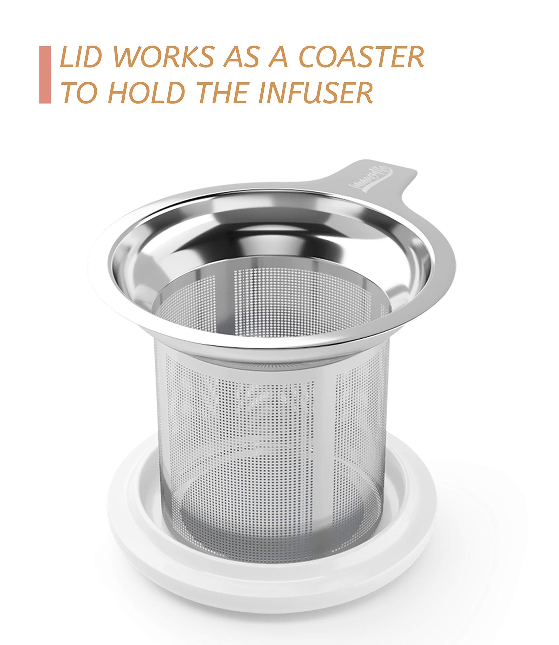 immaculife Tea Cup with Infuser and Lid Tea Mug with Lid - Teaware with Filter 16oz Halloween/Birthday Gift, Platinum Print