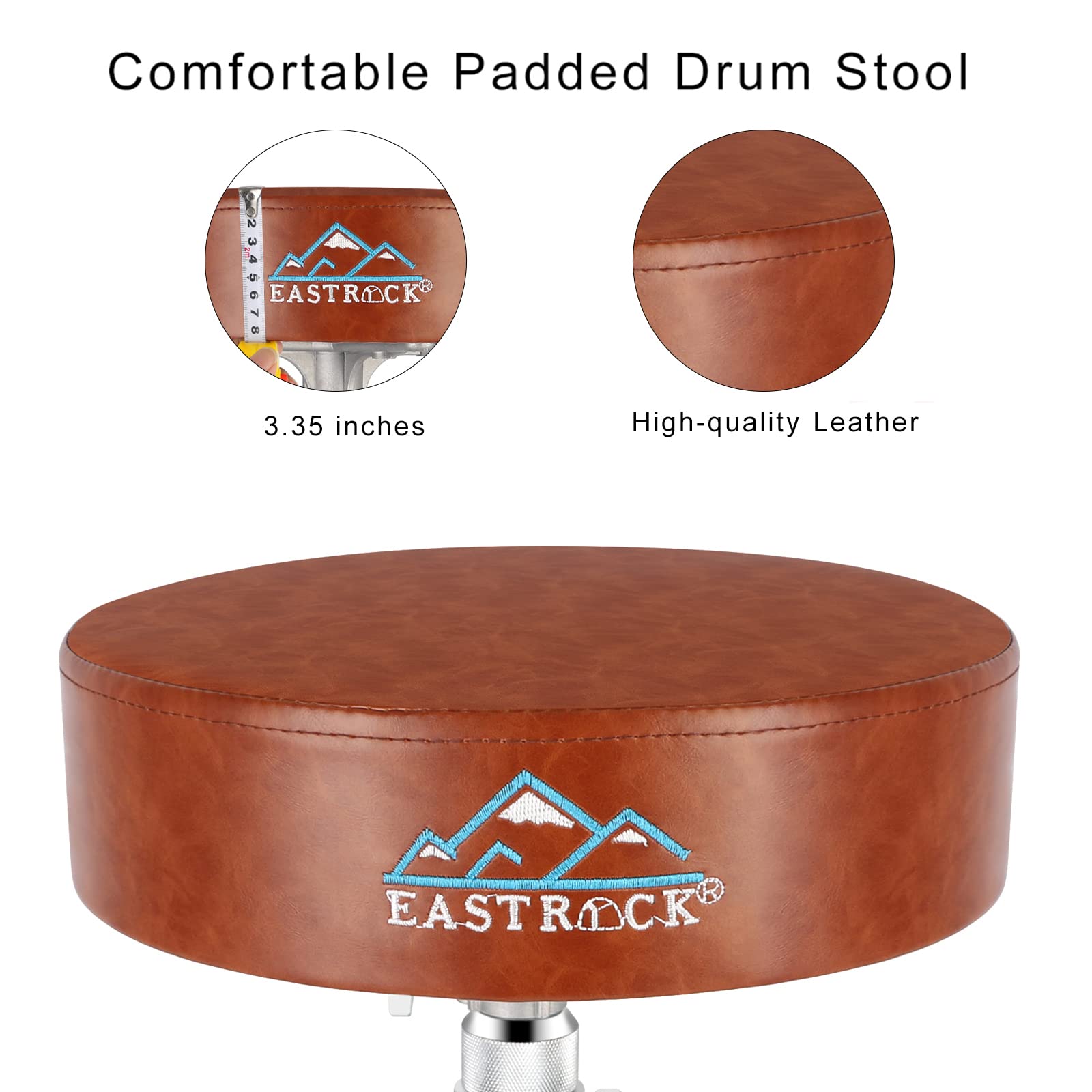 EASTROCK Drum Throne Drum Chair Drum Stool Seat Adjustable Height Swivel Drum Seat Padded Drum Stool Seat Portable Rotatable Drummer Chair (Brown)