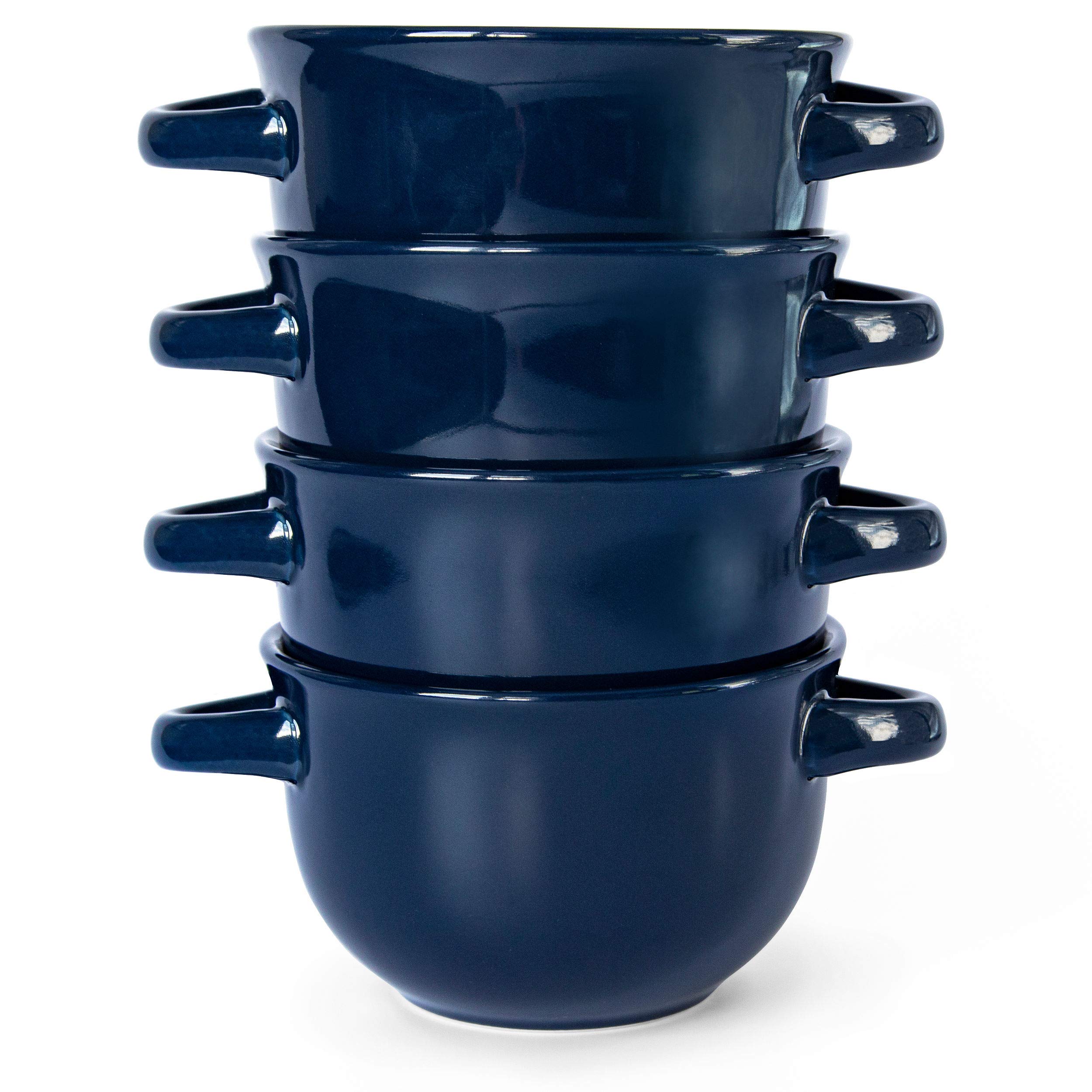 Soup Bowls, French Onion Soup Bowls, by Kook, Soup Crocks, Oven Safe Bowls, Soup Mugs, Ceramic Bowls, Dishwasher, Microwave, Set of 4, 18 oz (Blue)