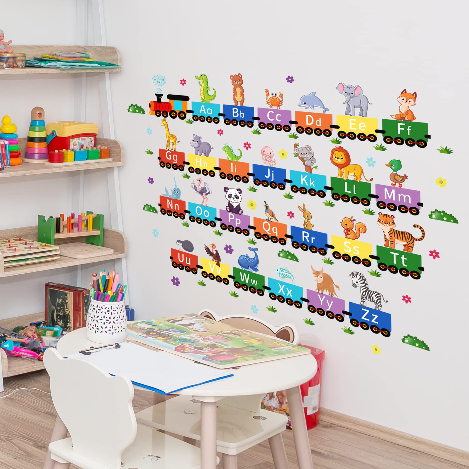 Kids Wall Decals Alphabet Stickers - Animal Train ABC Wall Decor Classroom Wall Decals Educational Wall Stickers for Toddler Playroom (Alphabet Train)