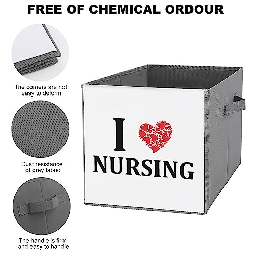 Funny I Love Nursing Storage Cubes with Handles Foldable Fabric Bins Organizing Baskets for Shelves Closet