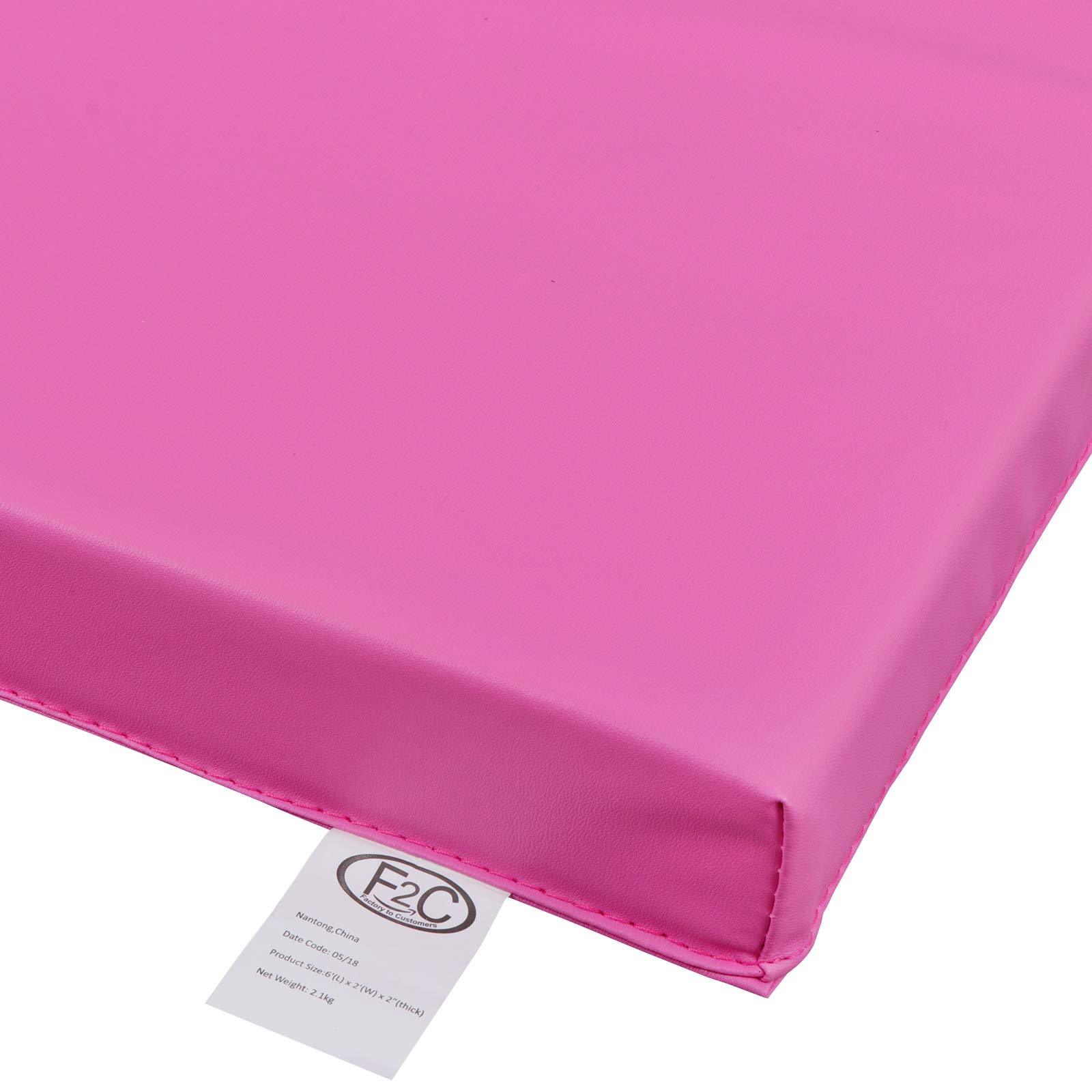 F2C 6’X2’X2” PVC Leather Home Gymnastics Gym Exercise Aerobics Yoga Mat Folding Tumbling Mat Comfort Foam W/Carrying Handles for Pilates, Stretching, MMA, Core Workouts (Pink)