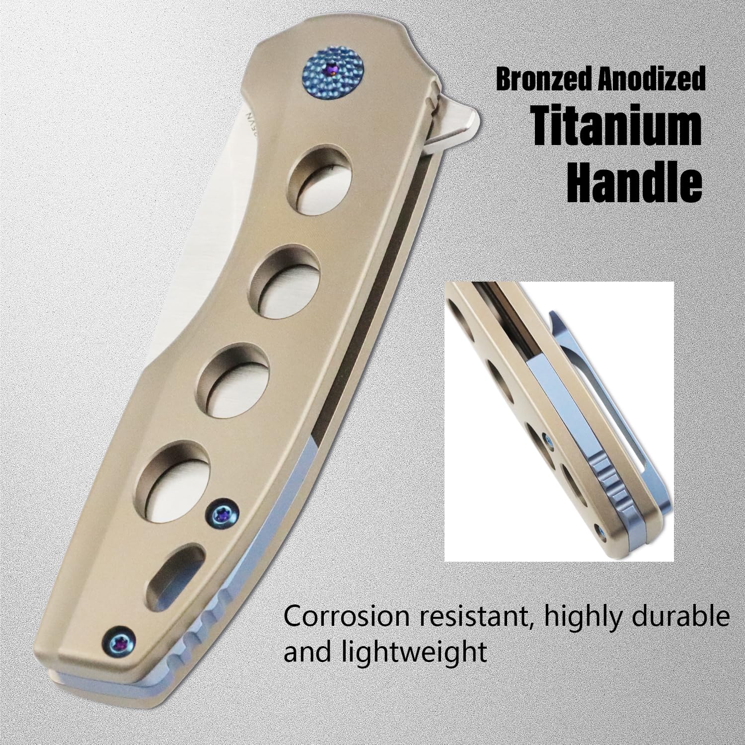 KANSEPT Cassowary Premium Pocket Folding Knives for Men EDC Pocket Knife 2.9'' Satin CPM S35VN Blade Excellent Folding Knife with Bronzed Anodized Titanium Handle EDC K2065A5