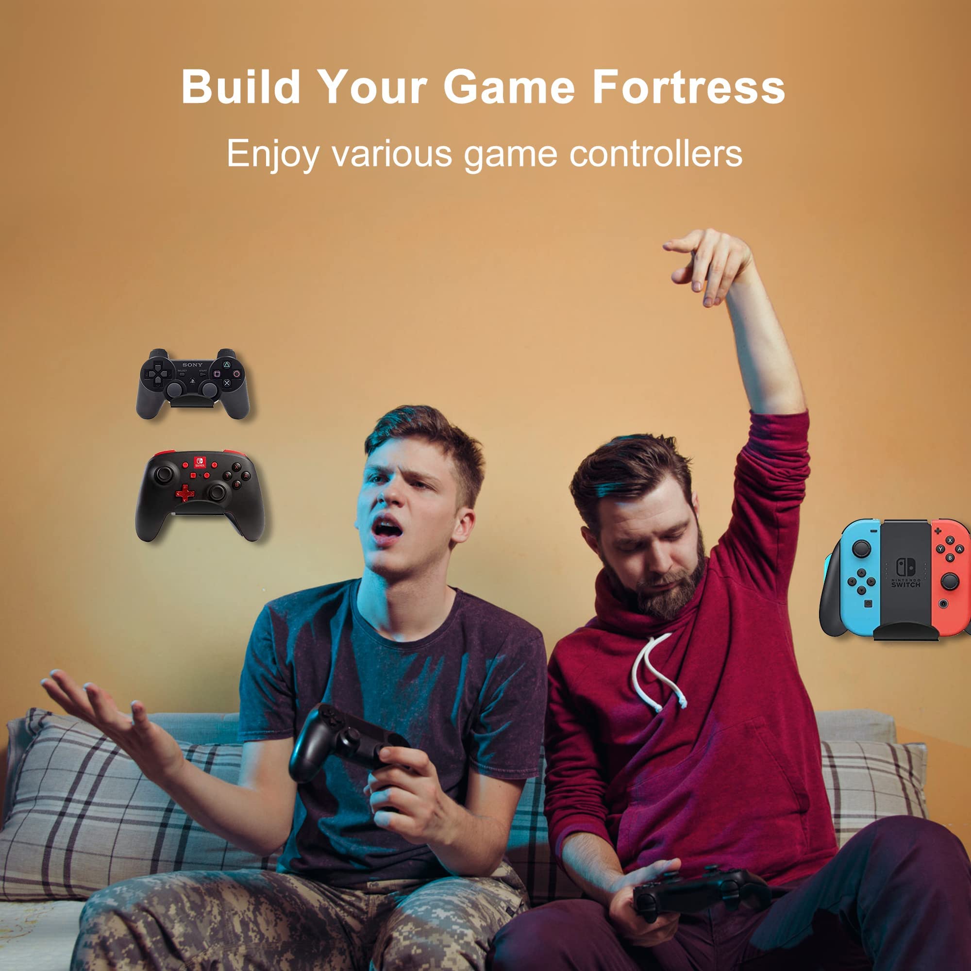 Game Controller Stand Holder Wall Mount - 2 Pack for Gaming&Audio Headsets Holder Hook, Controller Headset Stand Holder for PS5/PS4/Xbox Gamer Gifts,No Screws, Easy to Install (Black)