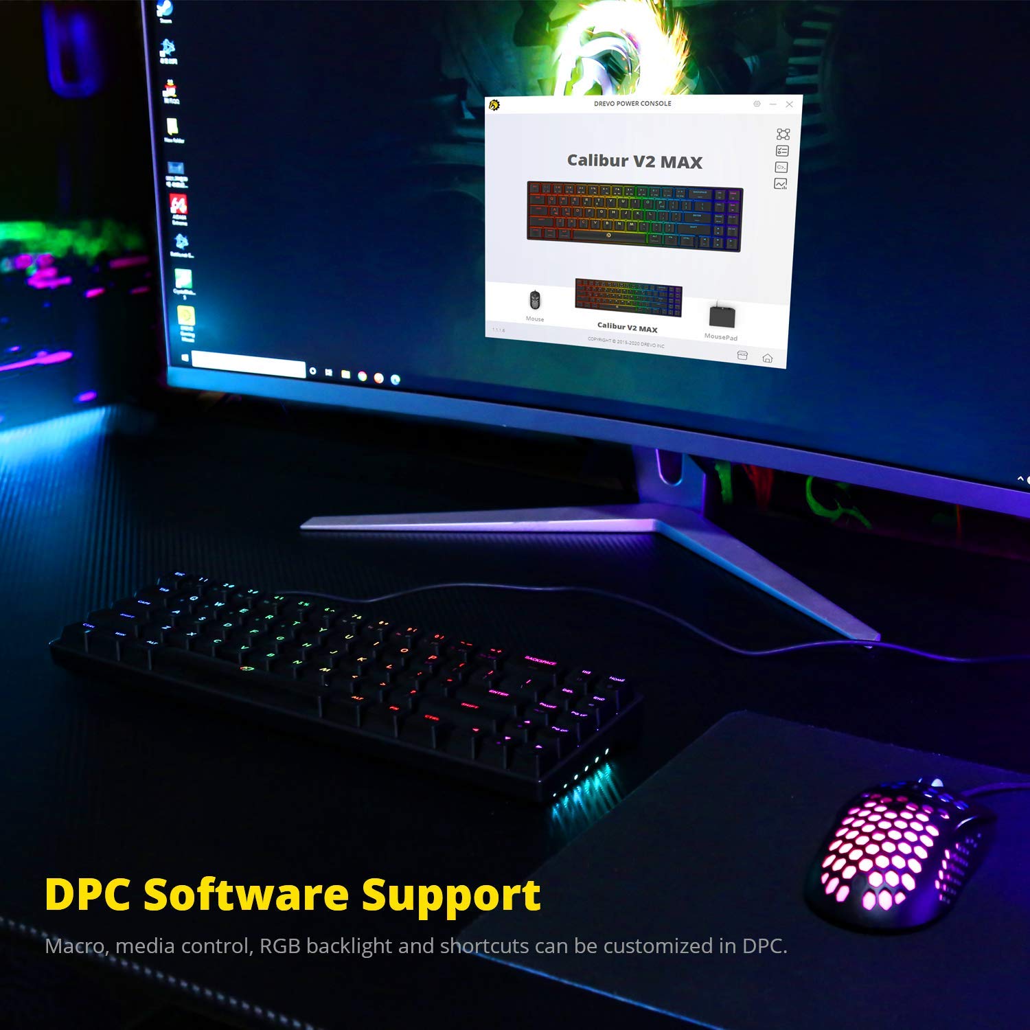 DREVO Calibur V2 MAX Compact 71-Key Wireless Bluetooth 5.1 & 2.4G Wireless & USB-C Cable Wired RGB Mechanical Gaming Keyboard, Compatible with PC/Mac,US Layout (Blue Switch, White)