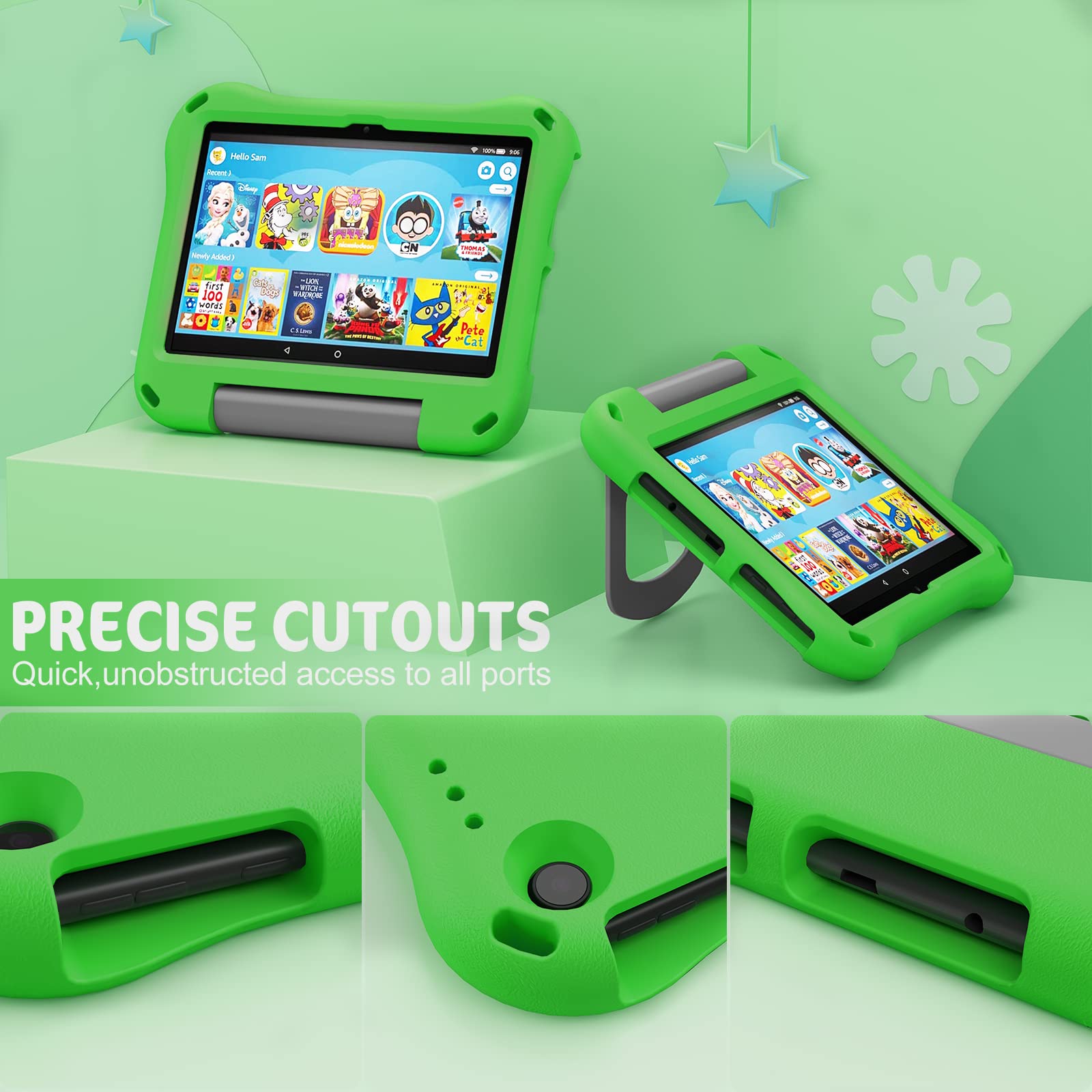 Kids-Proof 8 inch Tablet Case, Tablet 8 Kids Case(Only for 2022 Release, 12th Generation&2020 Release, 10th Generation)-Auorld Light-Weight Kids-Proof Case with Stand for Tablet 8-Green