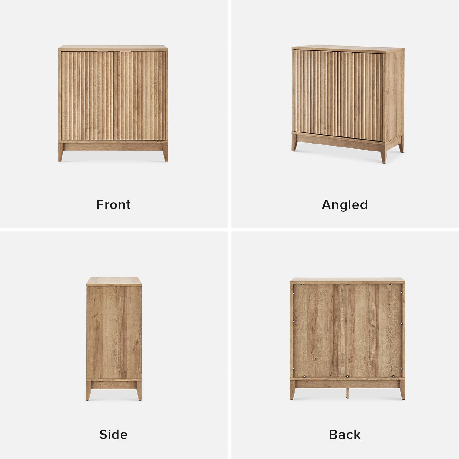 mopio Brooklyn Storage Cabinet, Modern Farmhouse Entryway Accent Cabinet, Buffet Sideboard, Credenza, Wood Modular Cabinet with Doors & Shelf, Fluted Panel, for Living Room (Oak, Single)