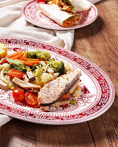 Sonemone 14 Inch Red Serving Platter Large Oval Serving Plate Tray for Entertaining Thanksgiving Christmas Party, Microwave & Dishwasher Safe