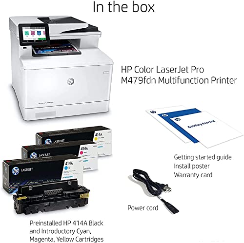 HP Color Laserjet Pro Multifunction M479fdw Wireless Laser Printer for Business, White - Print Scan Copy Fax - 28 ppm, 600x600 dpi, Auto 2-Sided Printing, 50-Sheet ADF, Ethernet, Cbmou Printer_Cable