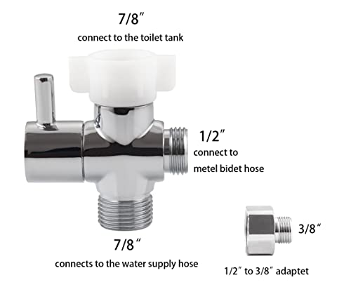 Hsmhose Bidet T Adapter with Shut off Valve,Metal T Valve for Bidet 7/8β X 7/8β X 1/2βor 3/8β,Tee Connector Bidet Attachment for Toilet