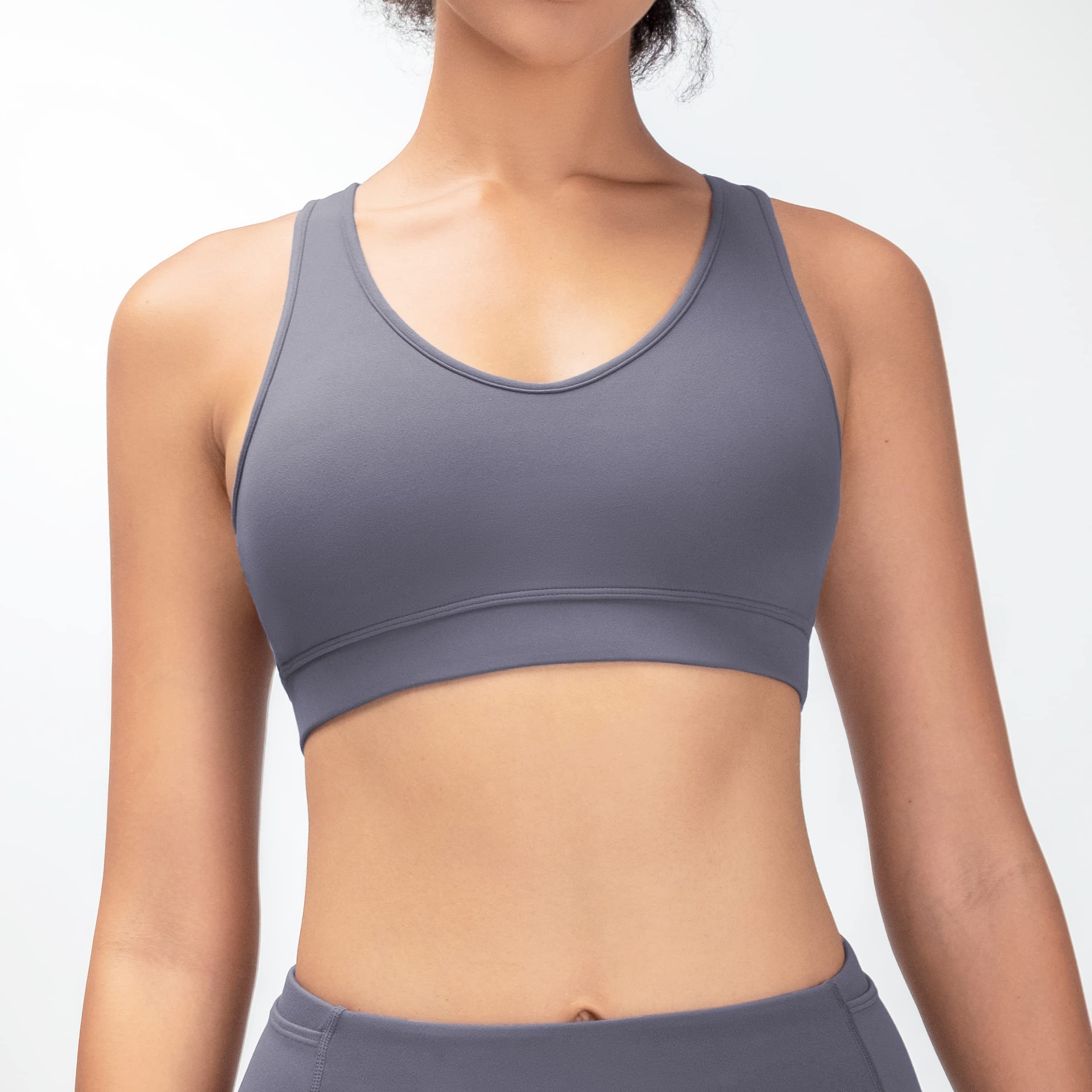 FITTIN Workout Sports Bra for Women Racerback Padded Medium Support Yoga Bras for Daily,Gym, Activewear A-C Cup Grey