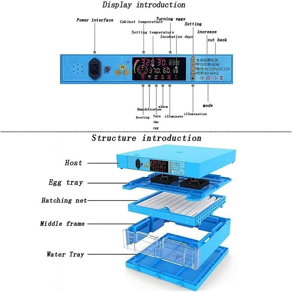 Fully Automatic Egg Incubator for Hatching 192 Eggs Automatic Turner Temperature Control Visible Screen Chicken Quail Duck Goose Turkey