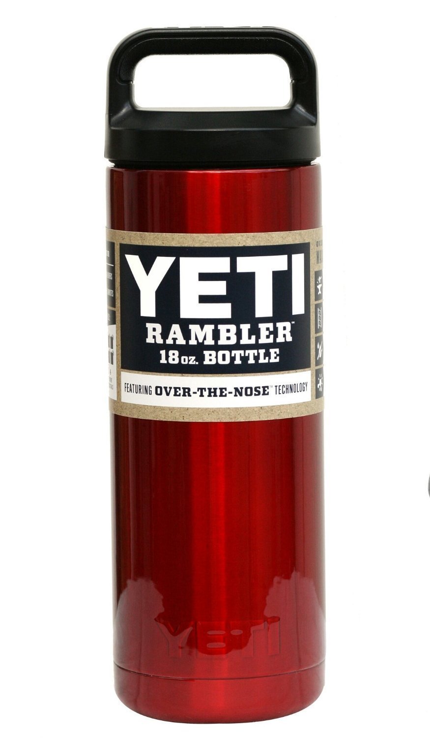YETI Custom Powder Coated Rambler Stainless Steel Insulated Water Bottle, Red Metallic - 18 oz.