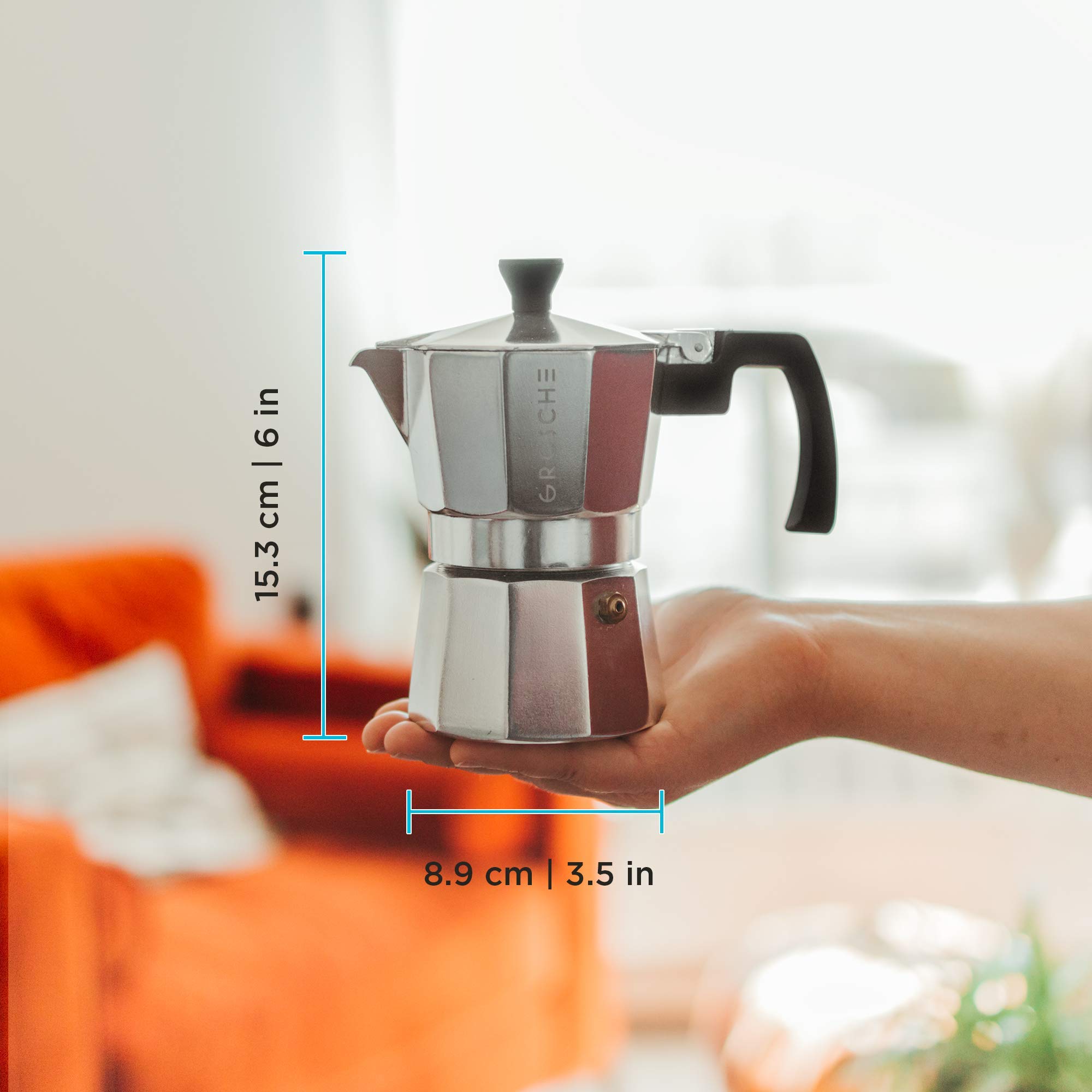 GROSCHE Milano Stovetop Espresso Maker Moka pot 3 espresso Cup - 5 oz, Silver and 3 Replacement Seals Gaskets Bundle Stove top coffee maker Moka Italian espresso coffee maker and replacement gaskets