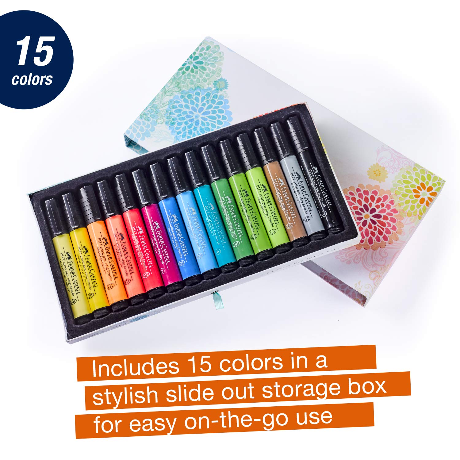 Faber Castell Pitt Artist Pen Stamper's Big Gift, 15 Piece Set, 15 Assorted Brush Markers, Count