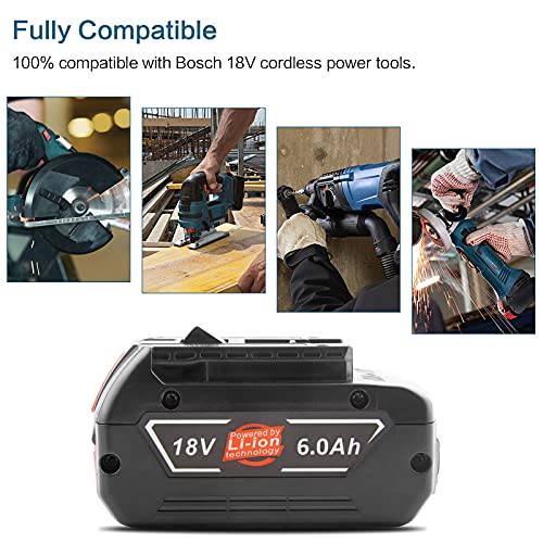 Labtec 2 Packs BAT609 18V 6000mAh Lithium Battery Replacement for Bosch 18V Battery BAT609 BAT610G BAT618G BAT619 BAT621 BAT620 Cordless Power Tool Battery