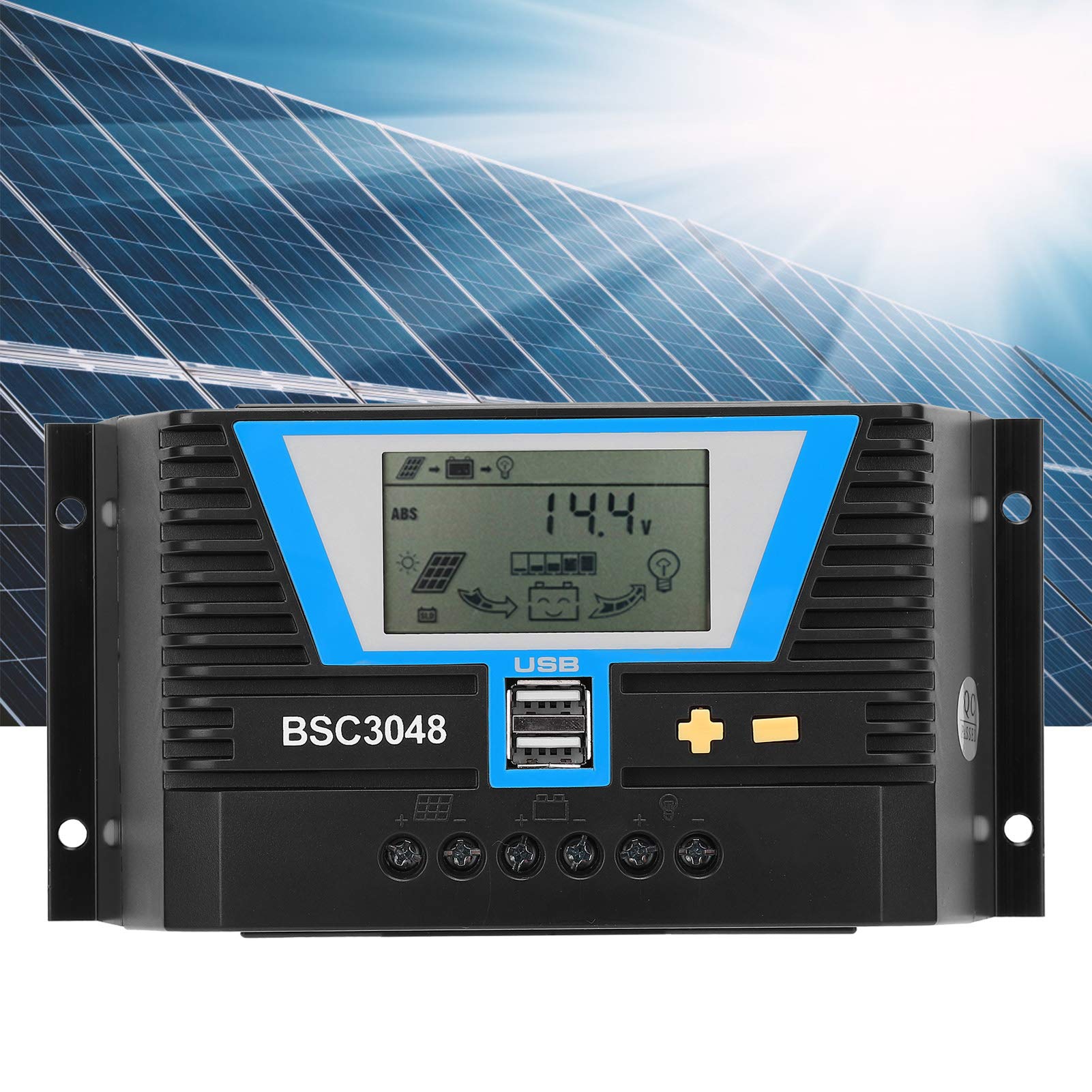 Hilitand BSC3048 30A Solar Battery Controller, 12V / 24V / 36V / 48V Energy Saving Controller, Suitable for Sealed Valve Regulated Acid Batteries, Gel Batteries, Liquid Acid Batteries