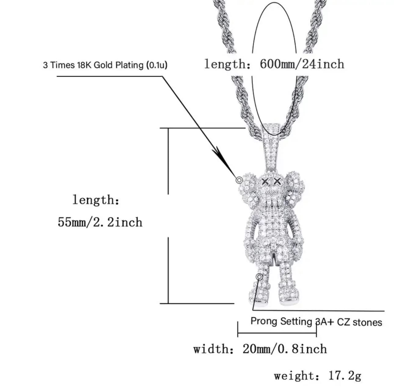 Got Drip? Kawed iced out pendant stainless steel 24 inch rope chain designer bling