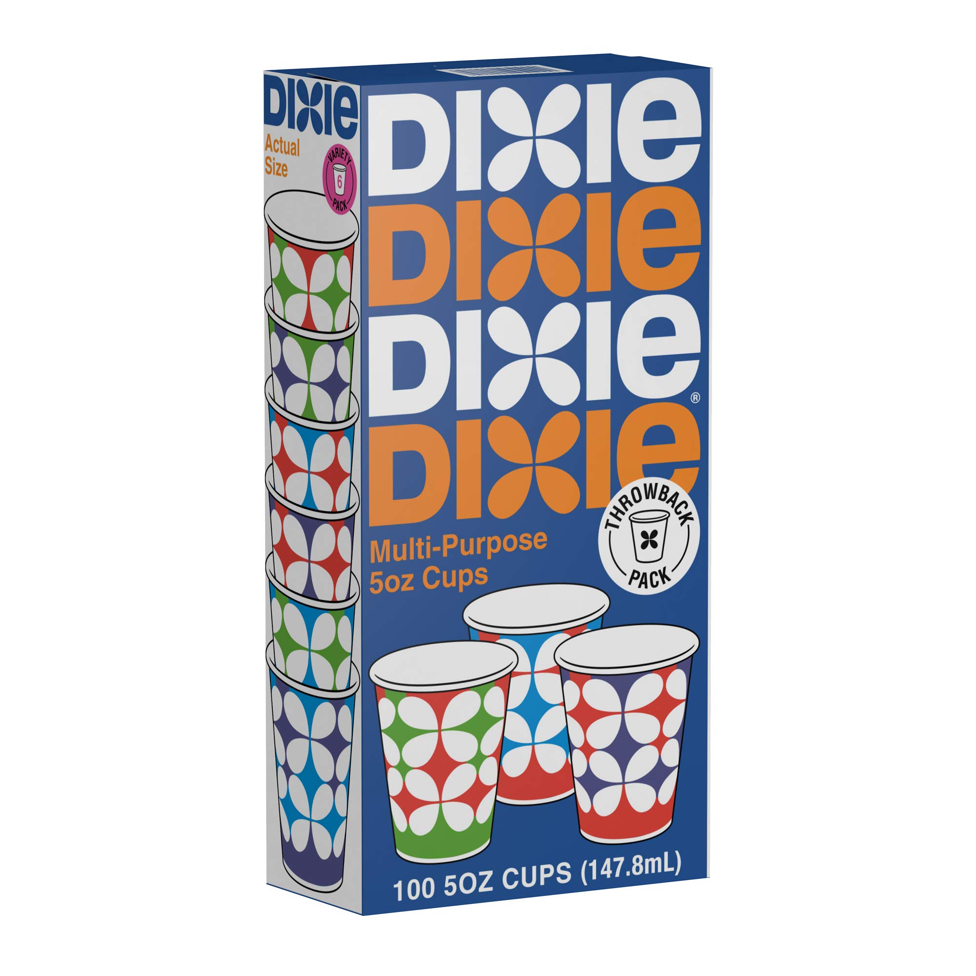 Dixie Multi-Purpose, 5 oz Paper Cups, Box of 100 Cups, Colors/Styles Vary, Multicolor (15964)