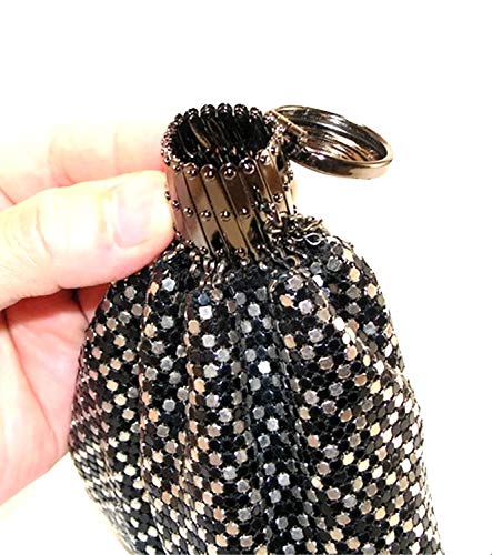XXX-Small Vintage Evening Purse Metal Mesh Gatsby Bag for Cocktail Party Prom Wedding Banquet Black With Silver