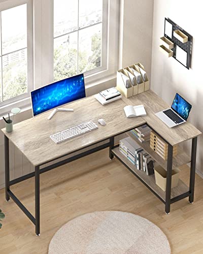 WOODYNLUX L Shaped Computer Desk - 43 Inch Home Office Desk with Shelf, Gaming Desk Corner Table for Work, Writing and Study, Space-Saving, Gray