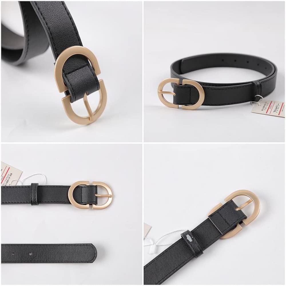 DWCVEKY Womens Belts for Jeans, CR Black Leather Belt Women, 1" Width Womens Black Belt with Gold Buckle for Pants (black)