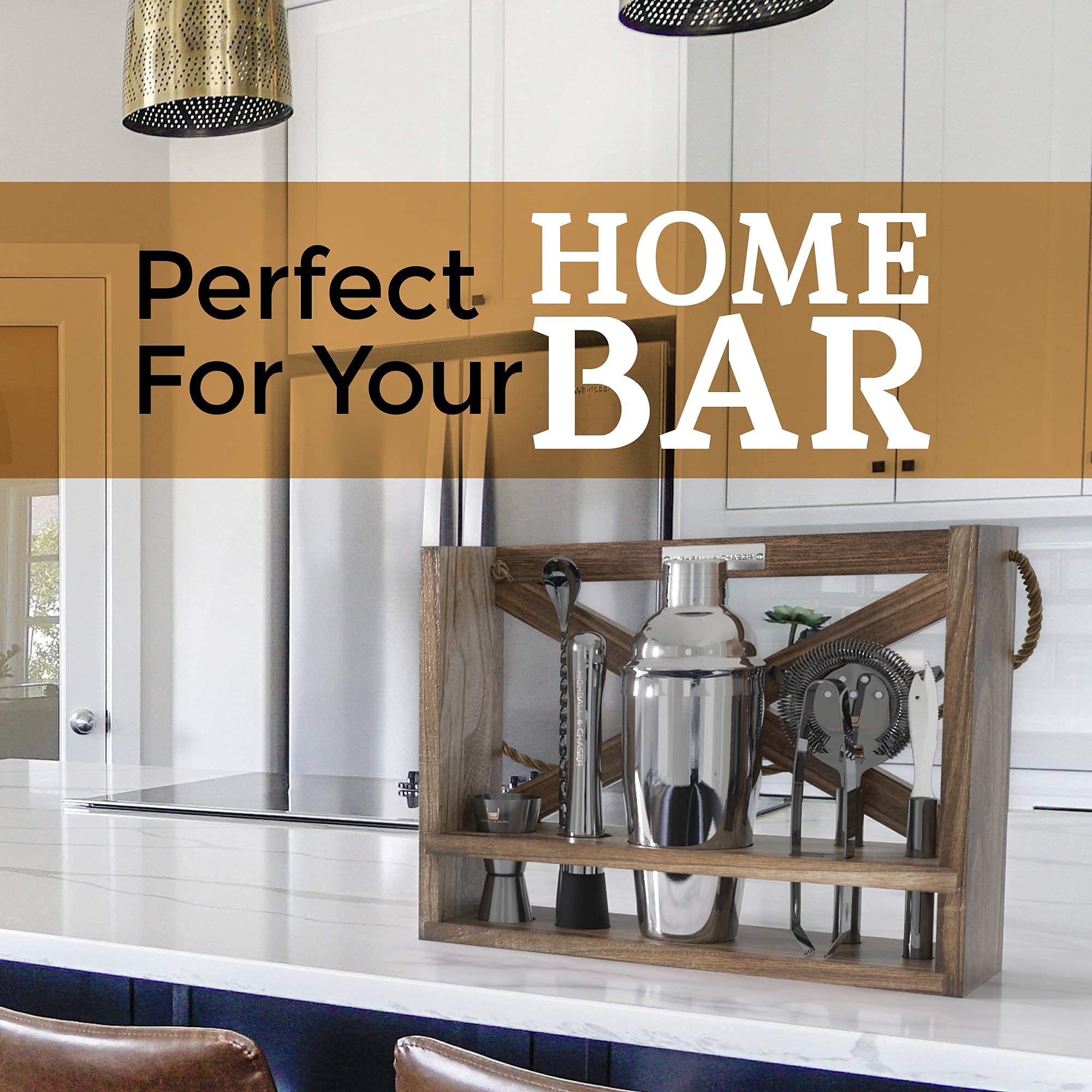 Highball & Chaser Hanging Bartender Kit Shaker Set 25oz Cocktail Shaker Set and Bar Set for Home Bars, Mixology Bartender Kit and Drink Making. Barware for Entertaining, Bar Supplies (Silver)