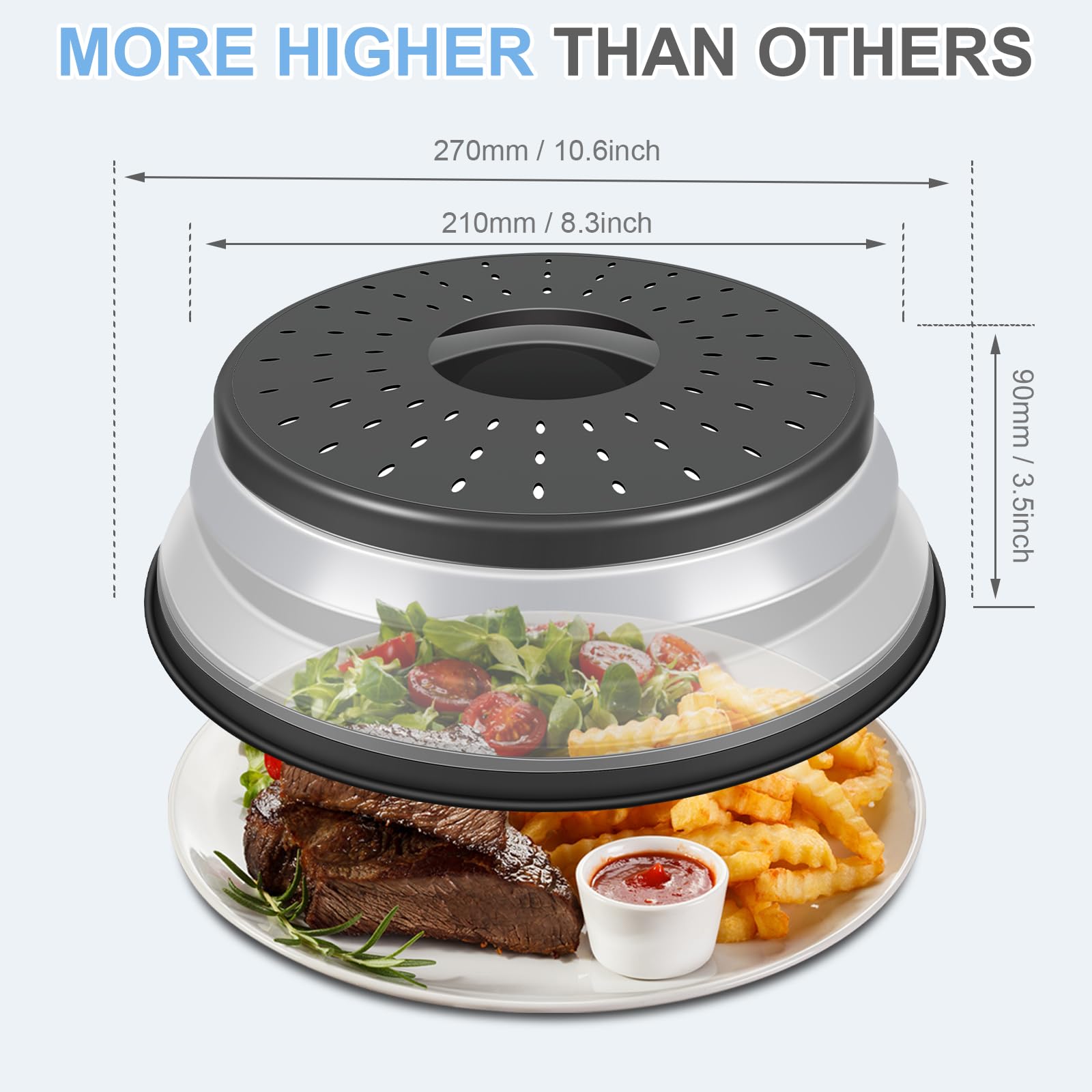 Easy Grip, Microwave Cover for food, LekDrok Microwave Splatter Guard, Collapsible Lid for Plate Dish Bowl, Multi-Purpose Colander Kitchen Gadget for Meal Prep, Dishwasher-Safe, BPA-Free, Charcoal