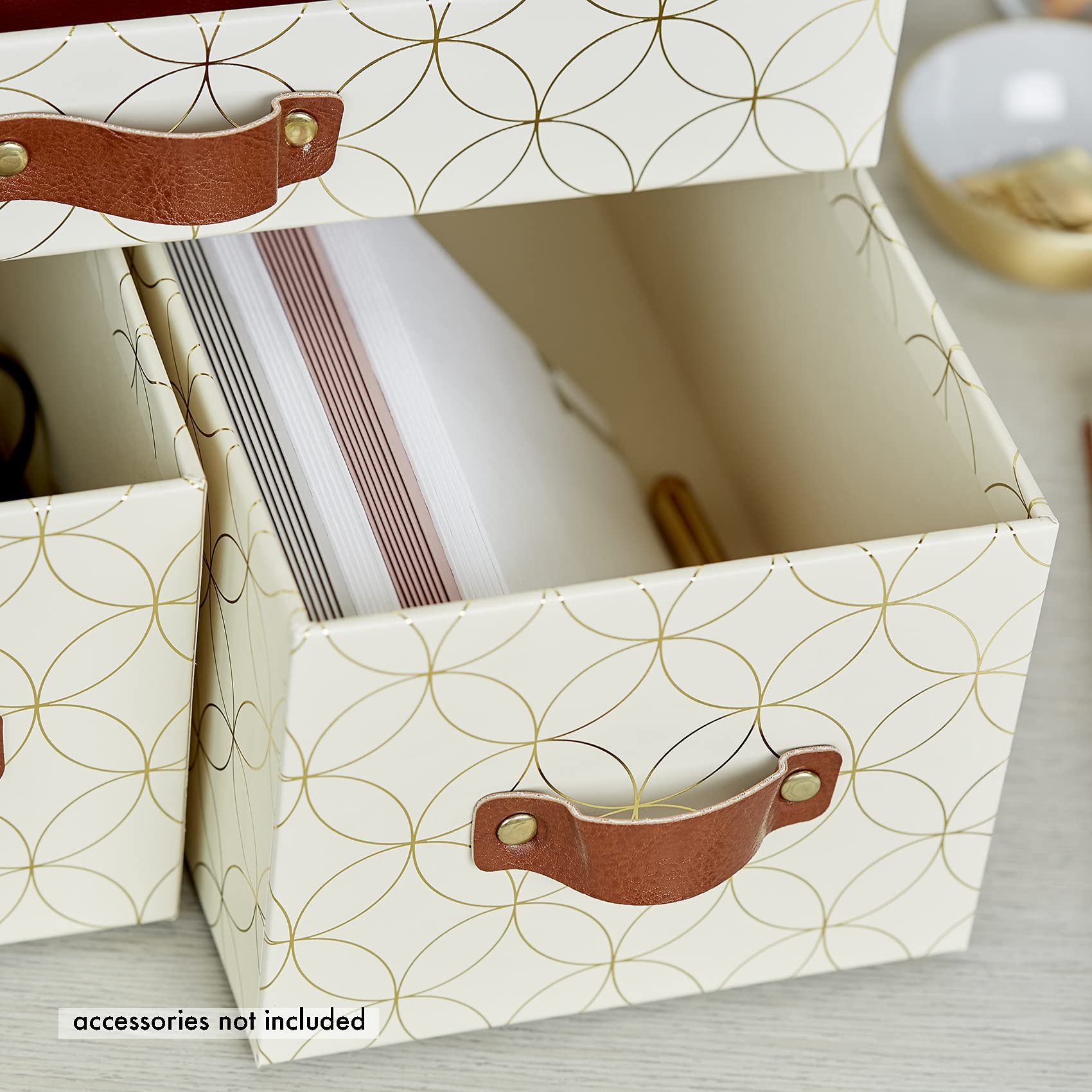Erin Condren Desktop Drawers - Mid Century Circles. Vegan Leather Handles. Measures 11.75" x 10.5" x 9.5". Desk Organizer Great for Storing Mail, Documents, Supplies, and More