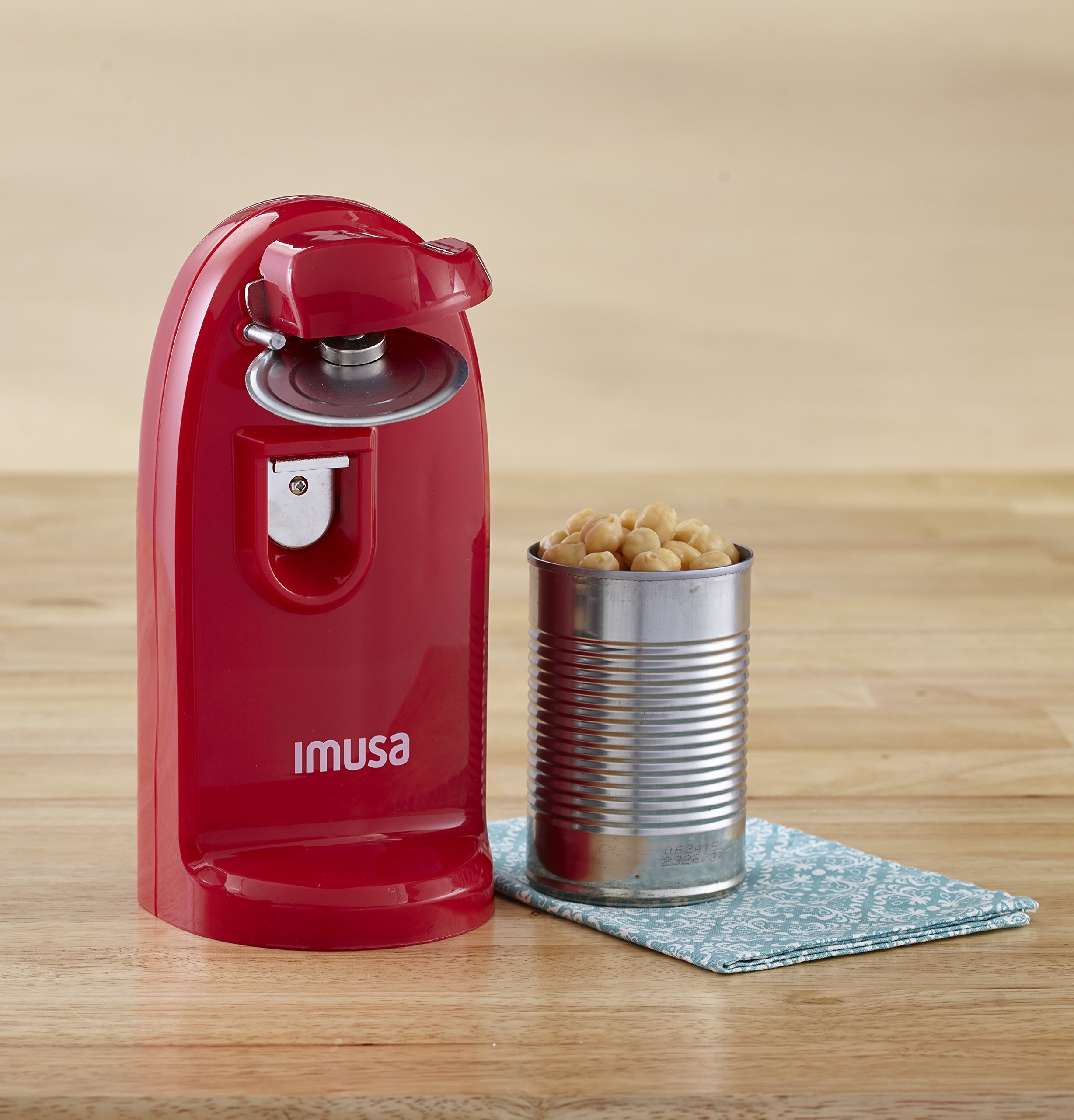 IMUSA USA Electric Can Opener with Bottle Opener and Knife Sharpener, Red Small