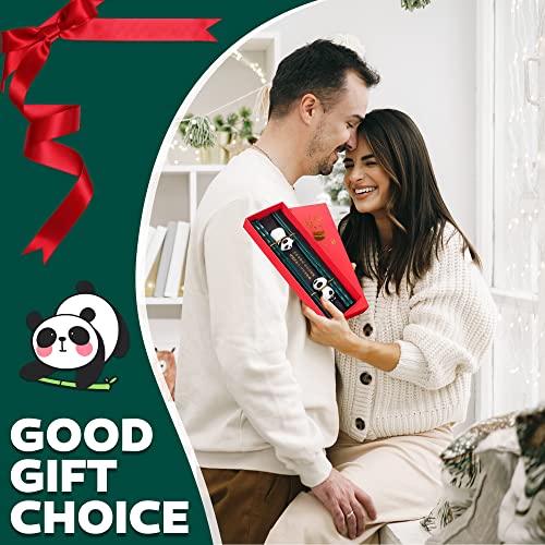 GROWORD 2 Pairs Reusable Panda Chopstick and Chopstick Rest Gift Set, Dishwasher Safe Chopsticks with Adorable Panda Rest and Red Gift Case,Non-slip Design & Easy to Use(Green)