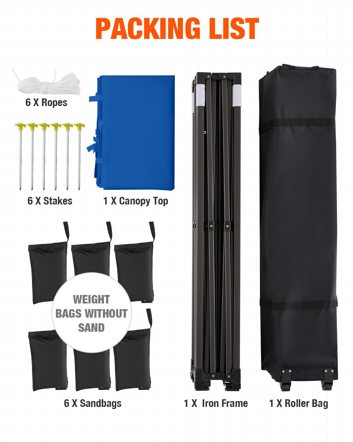 Eesdom 10x20 Canopy Tent with Roller Bag, Commercial Pop Up Canopy Tent, Adjustable Height with Pull Ring, Outdoor Canopy for Beach, Parties, UPF50+, 6 Stakes & 6 Sandbags & 6 Ropes, Blue