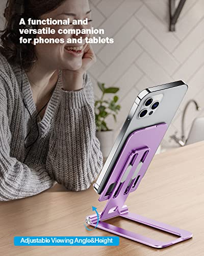 MEISO Cell Phone Stand, Fully Foldable Phone Holder for Desk, Desktop Mobile Phone Cradle Dock Compatible with iPhone, Samsung Galaxy, iPad Mini, Tablets Up to 10β (Lilac Purple)