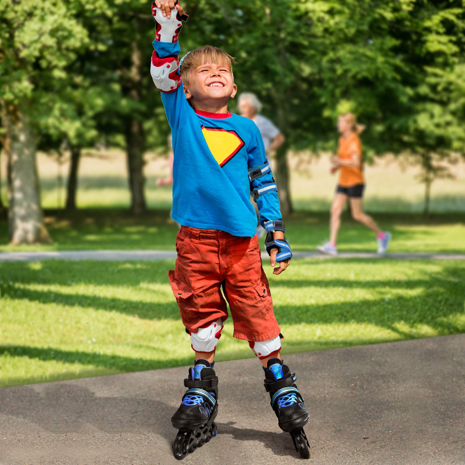 ERNAN Inline Roller Skates,Adjustable Inline Skate for Kids and Adults with Full Light Up Wheels,Outdoor Roller Blades for Boys and Girls, Men and Women (Blue)