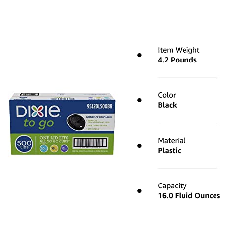 Dixie Perfec Touch Domed Plastic, Hot Cup Lid for 12 Ounce/16 Ounce, Black, 500 Count