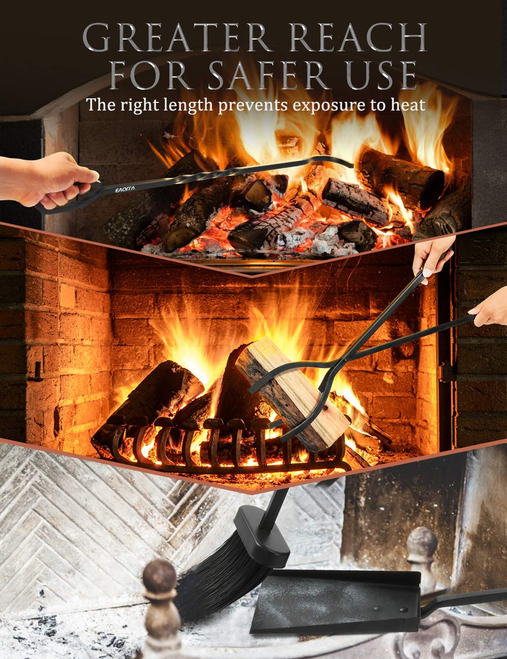 EVOLLY 5 Pieces Fireplace Tools Set 32Inch Heavy Duty Wrought Iron Fire Place Tool Set Fireplace Toolset for Fireplaces, Fire Pits, Hearth Accessories Including Tongs, Shovel, Stand, Poker & Broom