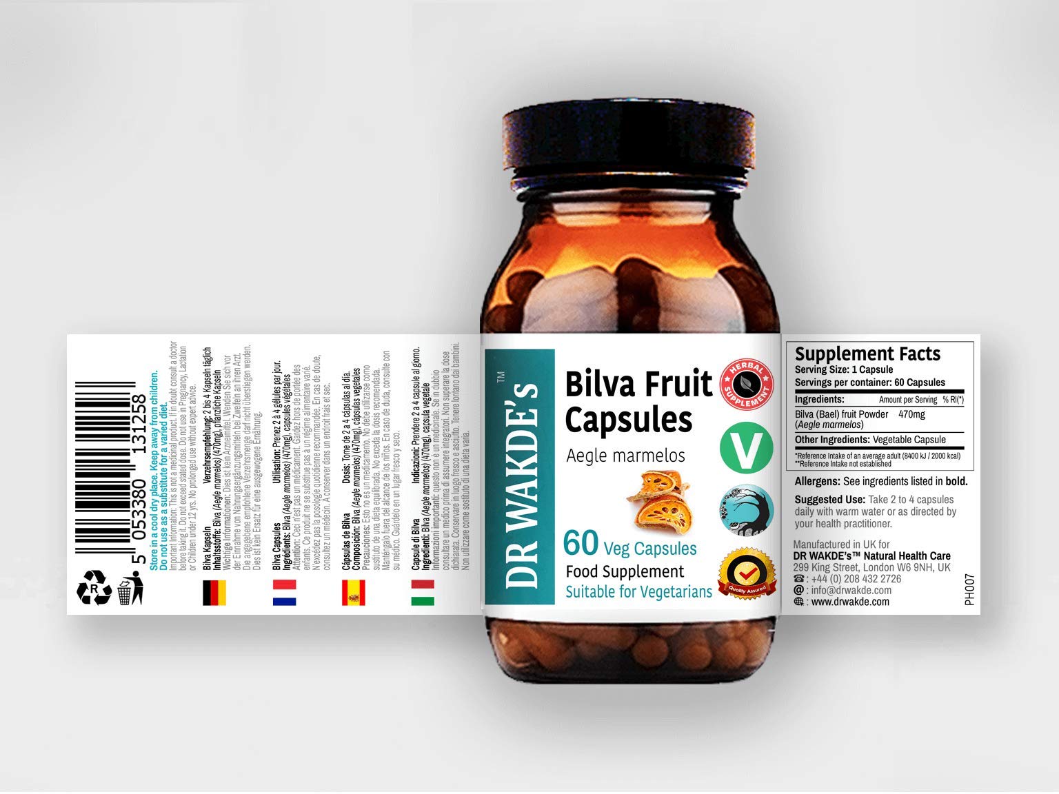 DR WAKDE'S Bilva Fruit Capsules (Bael Fruit | Aegle marmelos) | 60 Veg Caps | Ayurvedic Supplement | Vegan | 100% Herbal | Quantity Discounts| Same Day Dispatch