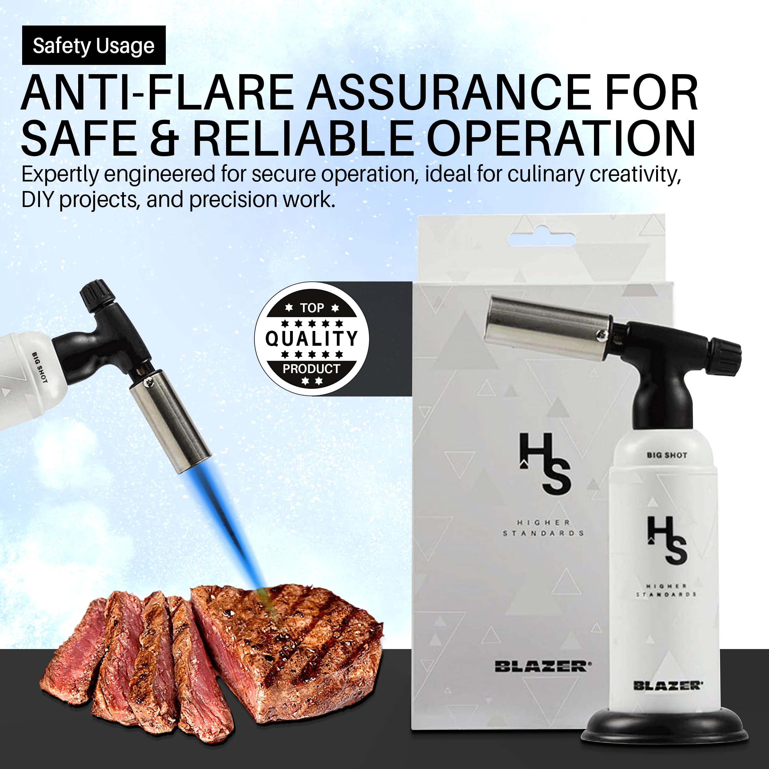 Higher Standards Big Shot Torch - Adjustable Flame Butane Kitchen Torch, Ideal for Cooking, Baking, Creme Brulee, Searing & DIY Projects