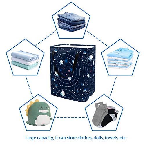 Little Stars and Round Circle Print Collapsible Laundry Hamper, 60L Waterproof Laundry Baskets Washing Bin Clothes Toys Storage for Dorm Bathroom Bedroom