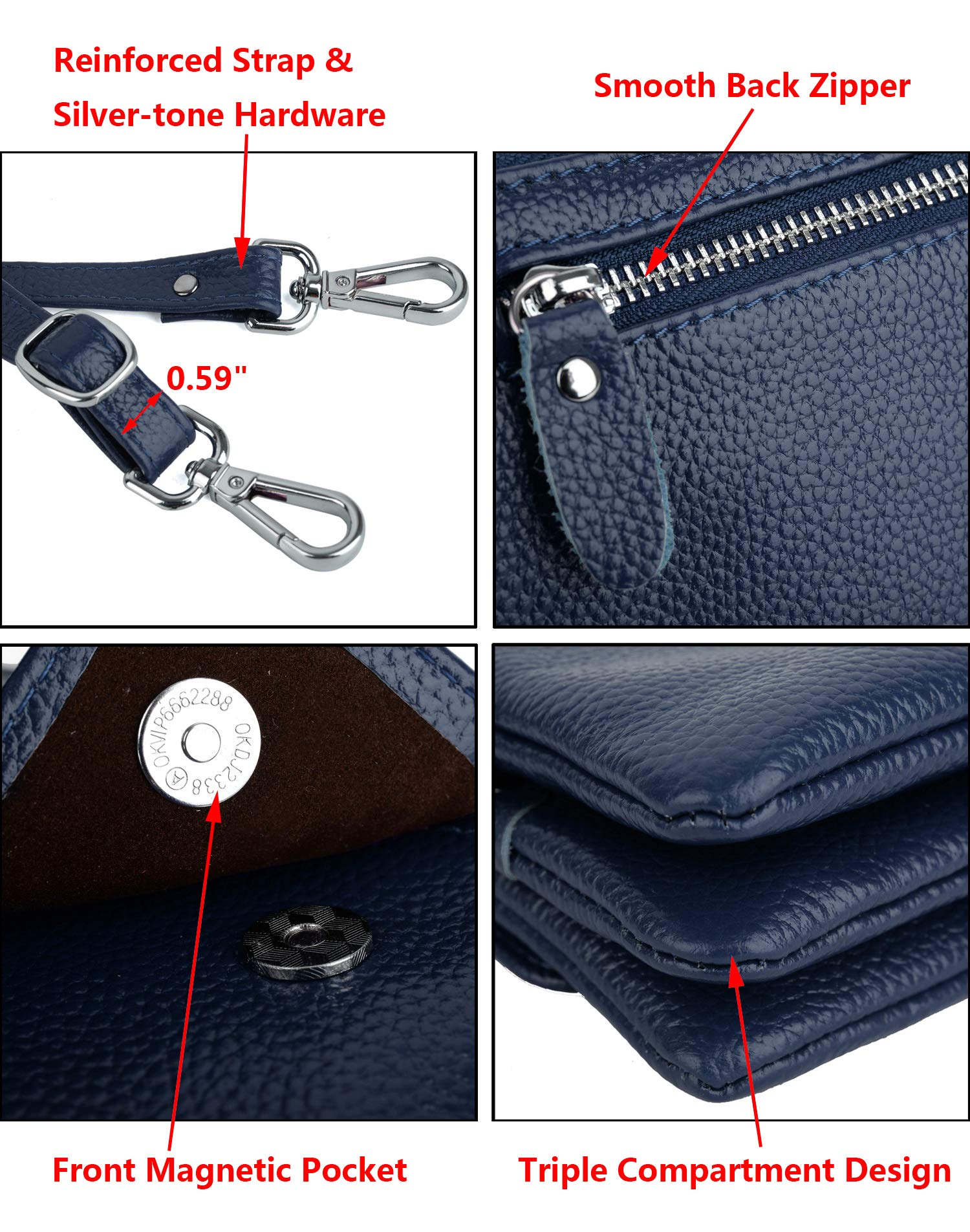 YALUXE Real Leather Wristlet Clutch Handbag Crossbody Bag Cellphone Purse RFID Blocking
