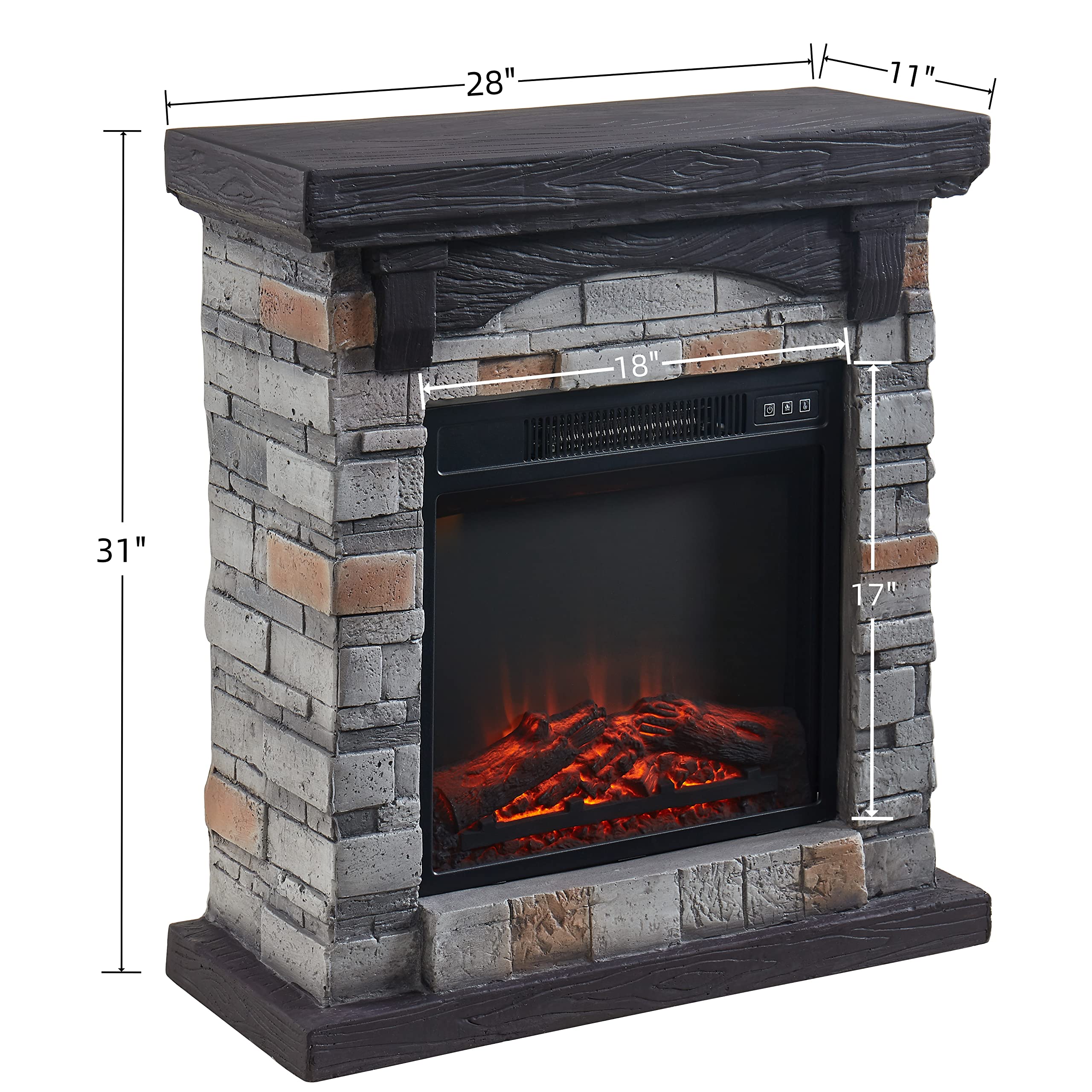 Edwin's Choice Electric Fireplace with Mantel, 28”W Faux-Stone Fireplace Mantel,Freestanding Fireplace, Realistic Flame Effect and 3D Log, Room Heater 28”Wx11”Dx31”H Gray