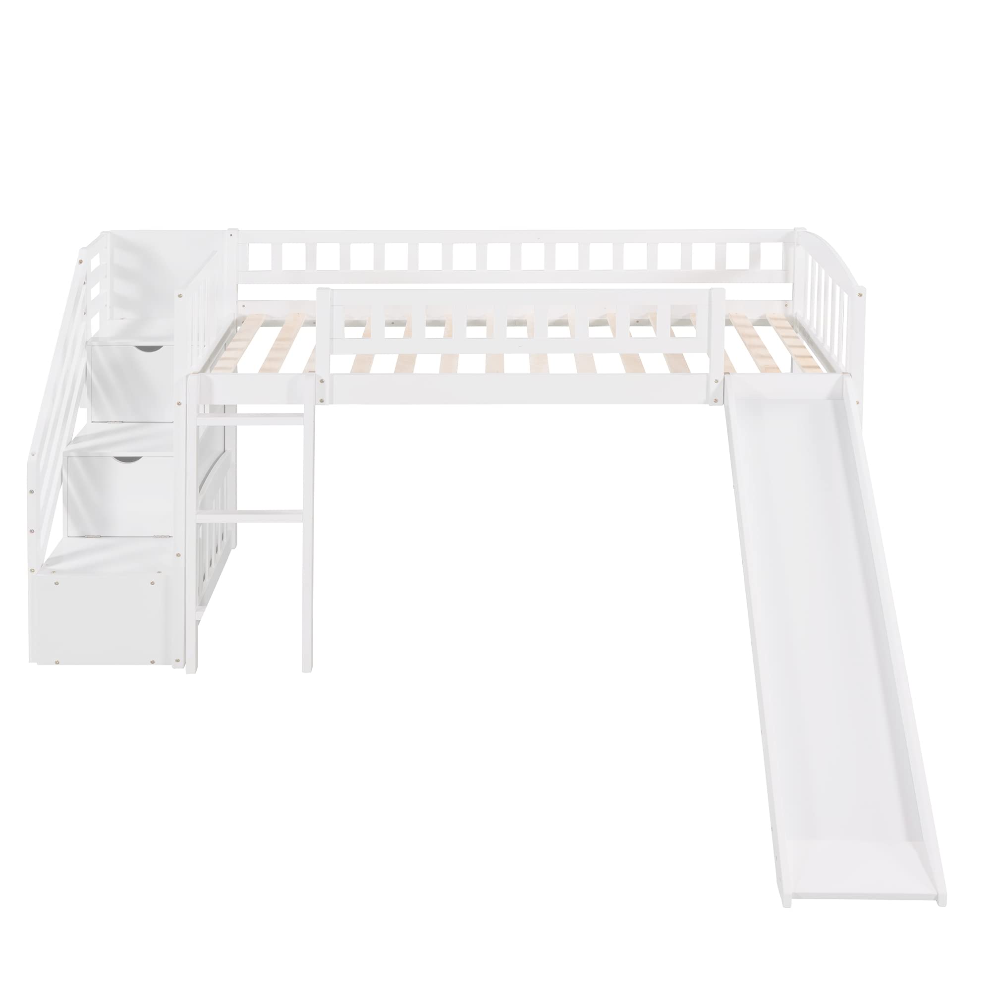 Merax Wooden Twin Size Loft Bed Bedframe with Two Drawers,Convertible Slide and Ladder for Boys and Girls