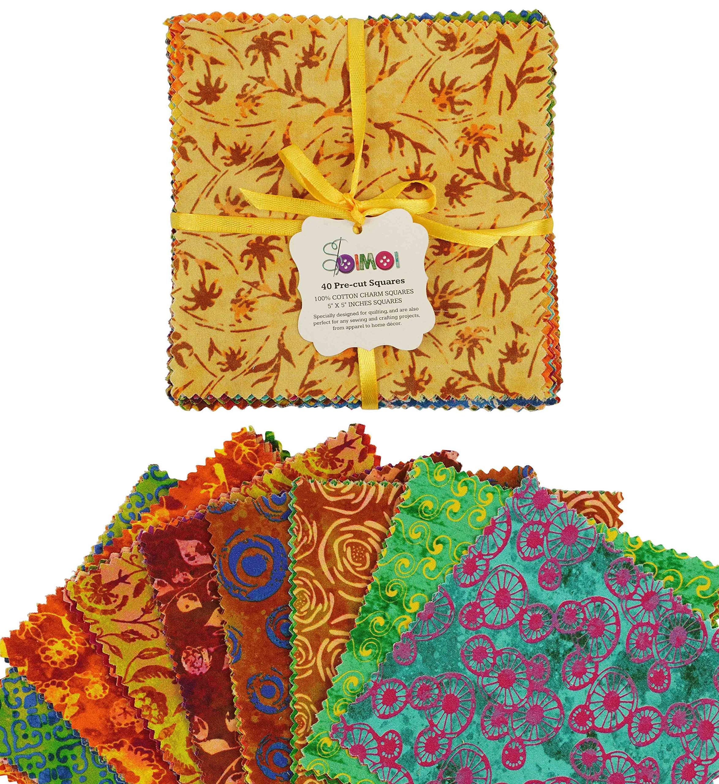Soimoi Batik Print Precut 5-inch Cotton Fabric Quilting Squares Charm Pack DIY Patchwork Sewing Craft
