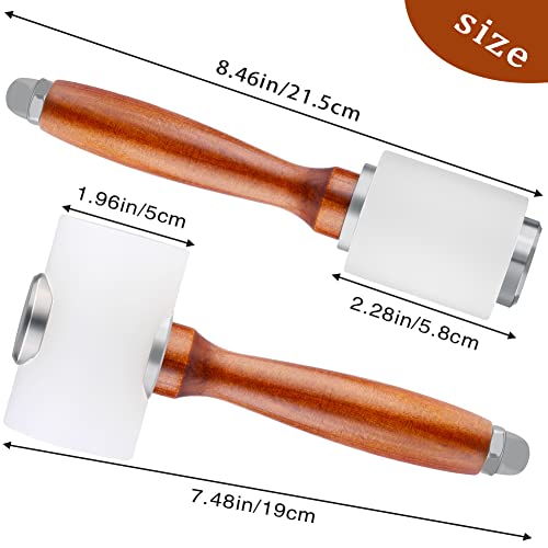 Leather Carving Hammer 2 Pieces, Leathercraft Mallet, Nylon Wood Handle Hammer, Leather Carving Hammer Mallet for DIY Stamping Sew Leather Cowhide Tool(1 T hammer + 1 vertical hammer)