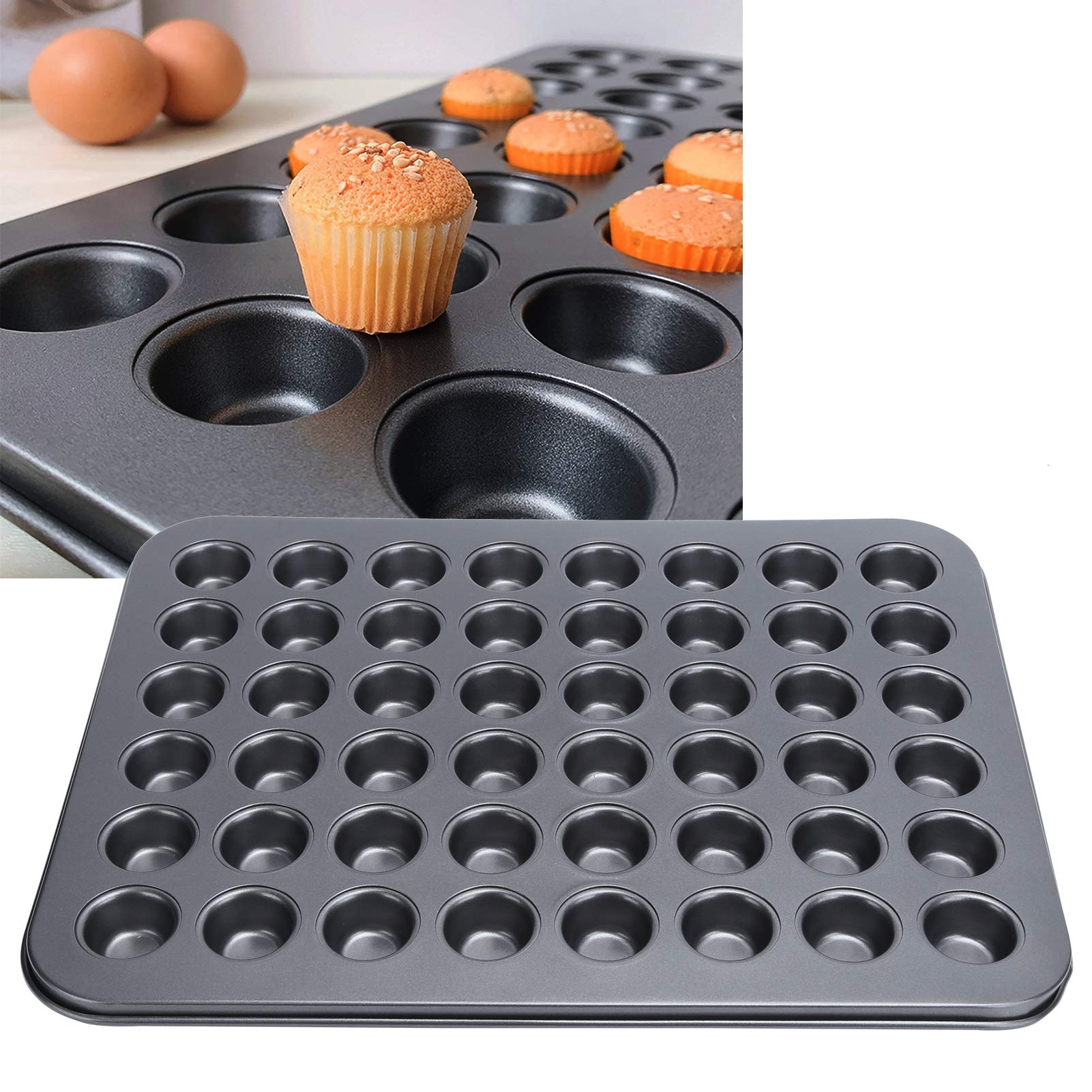 Horoper 48‑Cup Non‑Stick Carbon Steel Mini Round Cupcake Pan Tray Mini Cupcake Baking Pan Baking Mould Bakeware Cooking Accessory for Kitchen Indoor Family Events