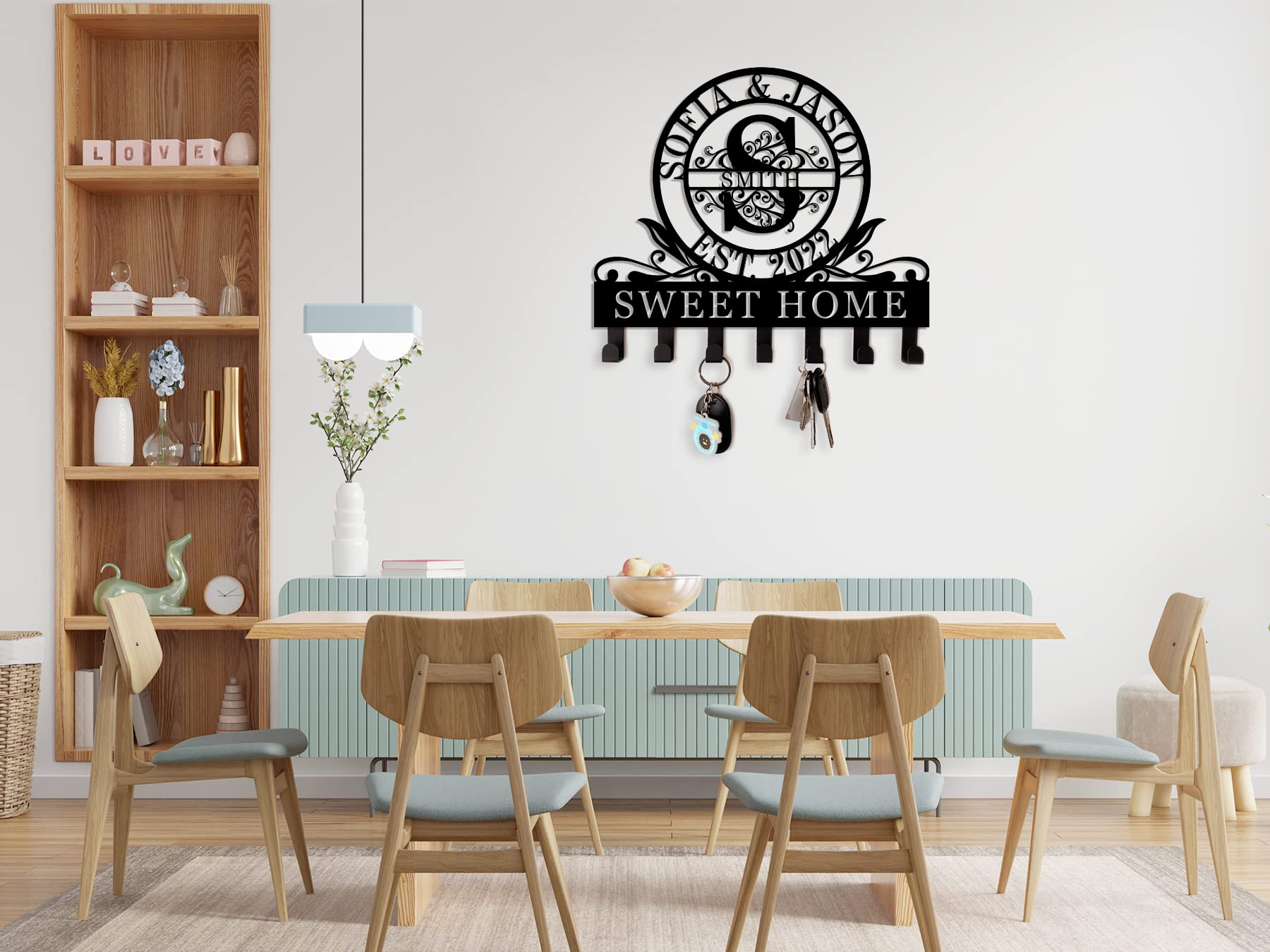 efcustomgifts Personalized Metal Key Holder with Family Name, Key Hooks for Wall, Key Rack, Coat Hooks, Gifts for Mom