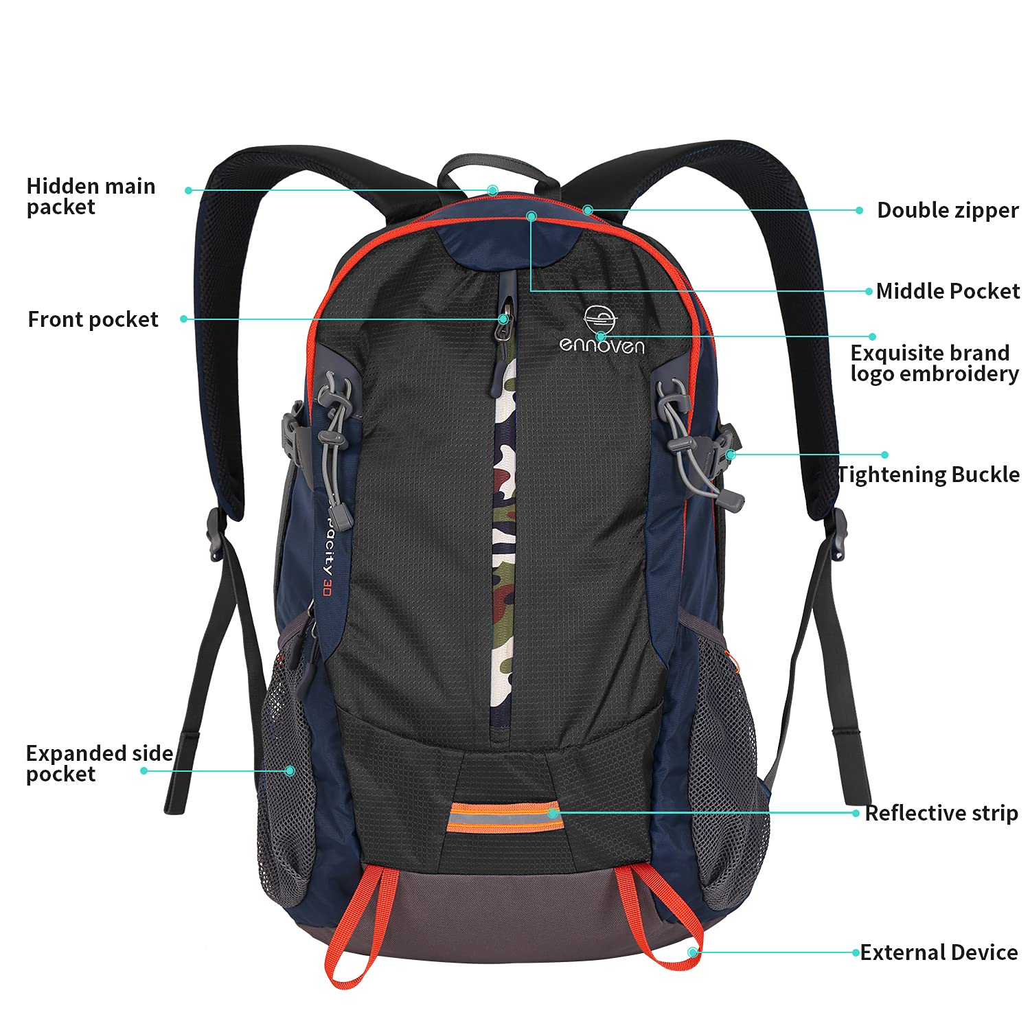 ennoven Tavel Backpack for Men Women-Water Resistant LightWeight hiking Daypack, Suitable for Camping, Hiking, Travel