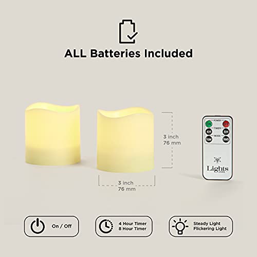 LampLust Outdoor Flameless Candles 3x3 - Battery Operated, Waterproof, Flickering LED Flame, Remote Control with Timer, Decorative Small Pillar Candles for Outdoor Decor - Set of 2
